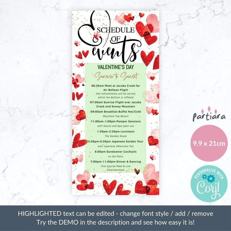 Schedule of Events Valentines Day Party Itinerary Program - Etsy