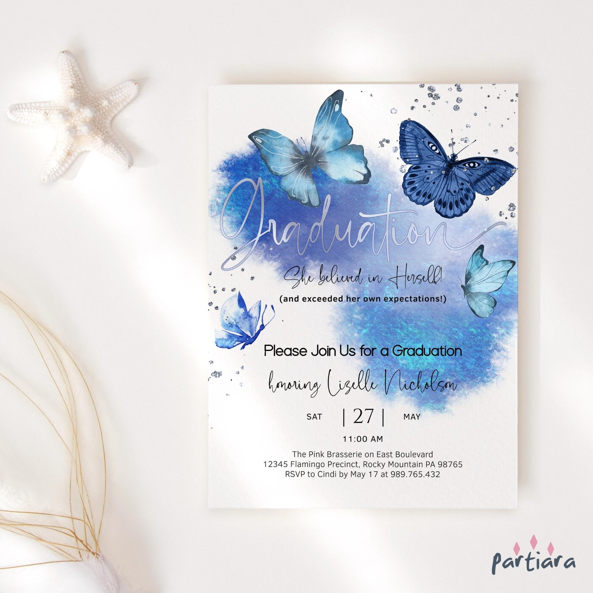 Royal Blue Graduation Party Invitation Printable Ladies Silver - Etsy