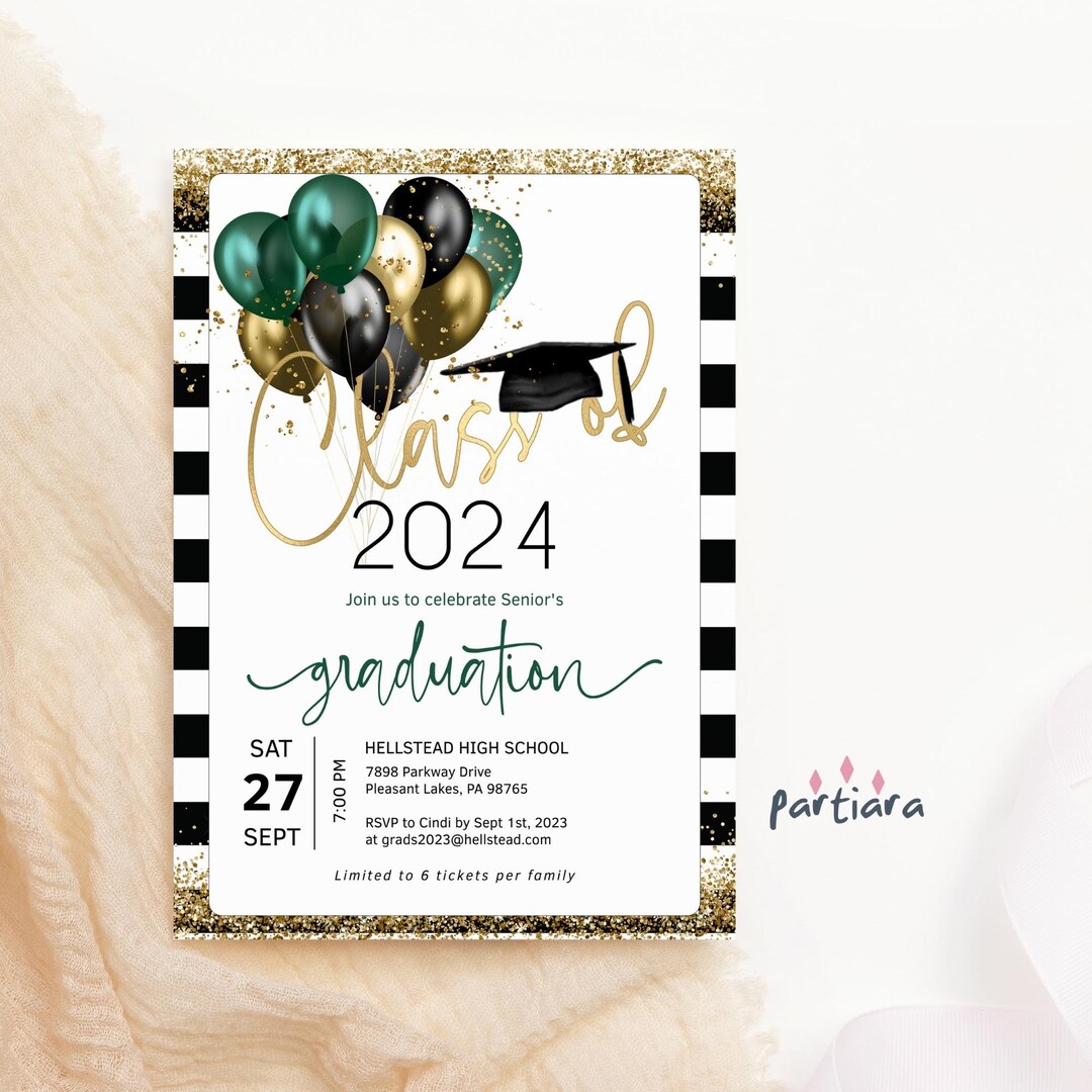 Graduation Invite Grad Party Invitations Emerald Green Black Gold ...