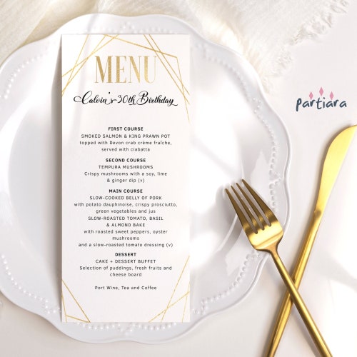 Editable Menu Template All White and Gold Birthday Menus - Etsy Canada