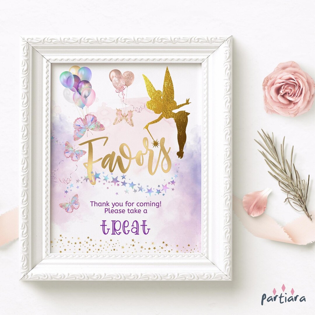 Fairy Birthday Favors Sign Printable, Fairy First Birthday Party Table ...