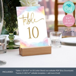 Rainbow Table Number Cards Printable Girls Birthday Party Tables Decor ...
