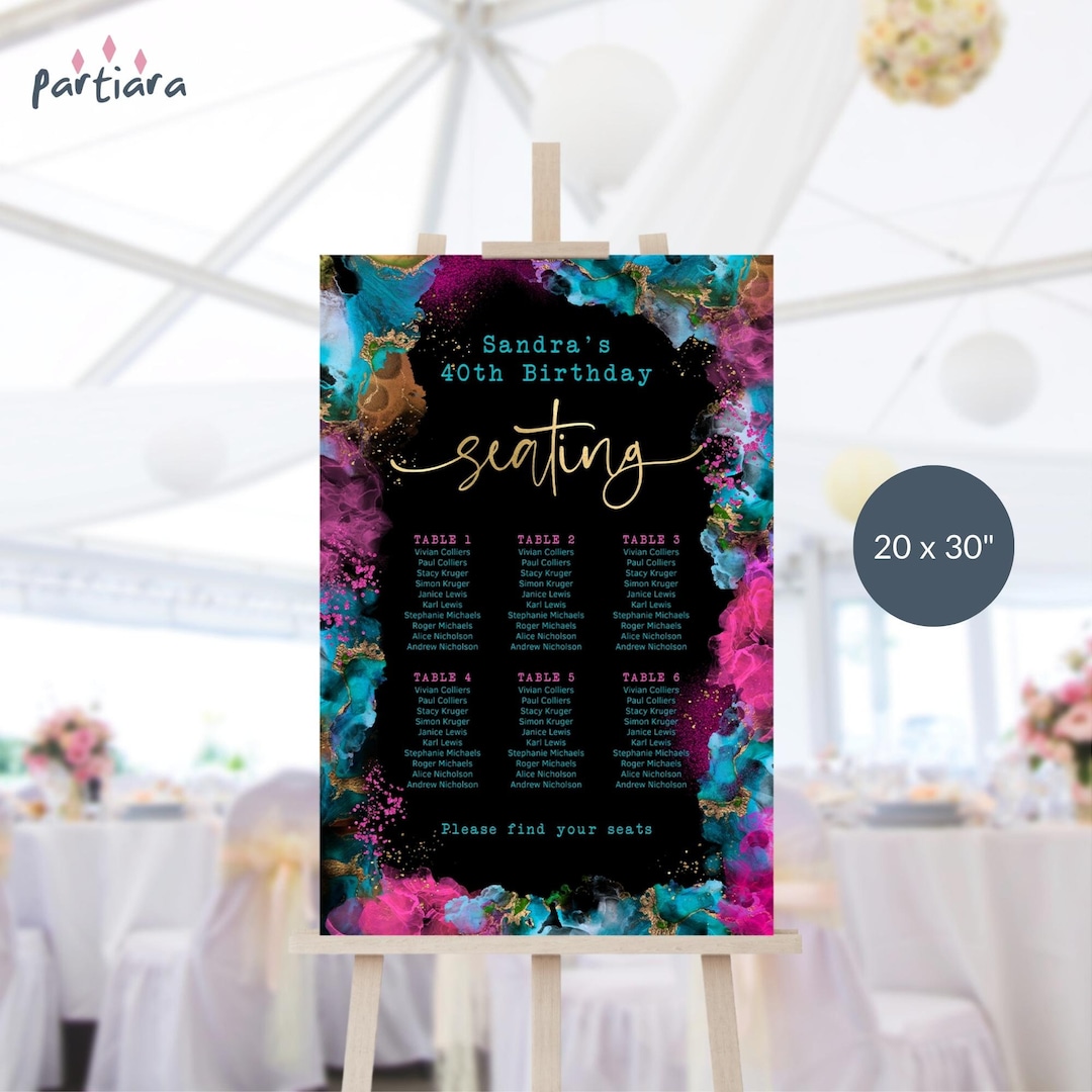 Ladies Dinner Seating Chart Template, Birthday Milestone Party Table ...