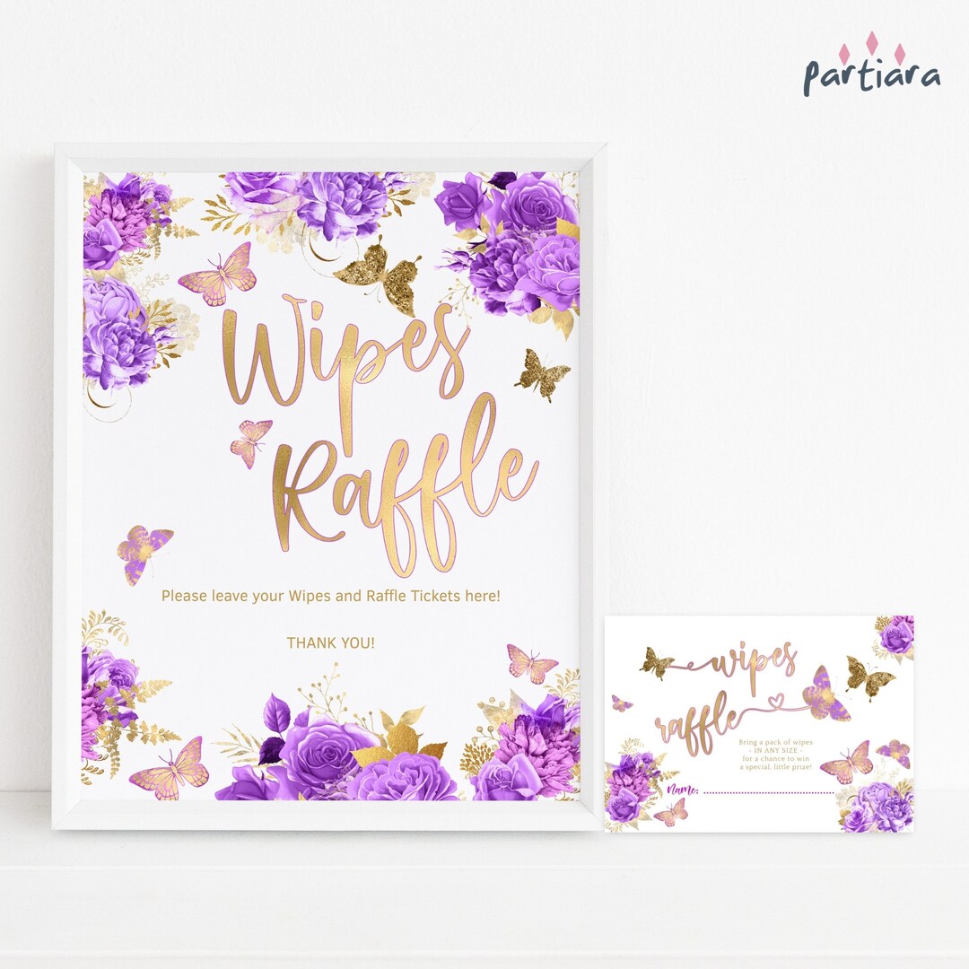 Floral Wipes Raffle Sign Baby Shower Butterfly Template, Girls Diapers ...