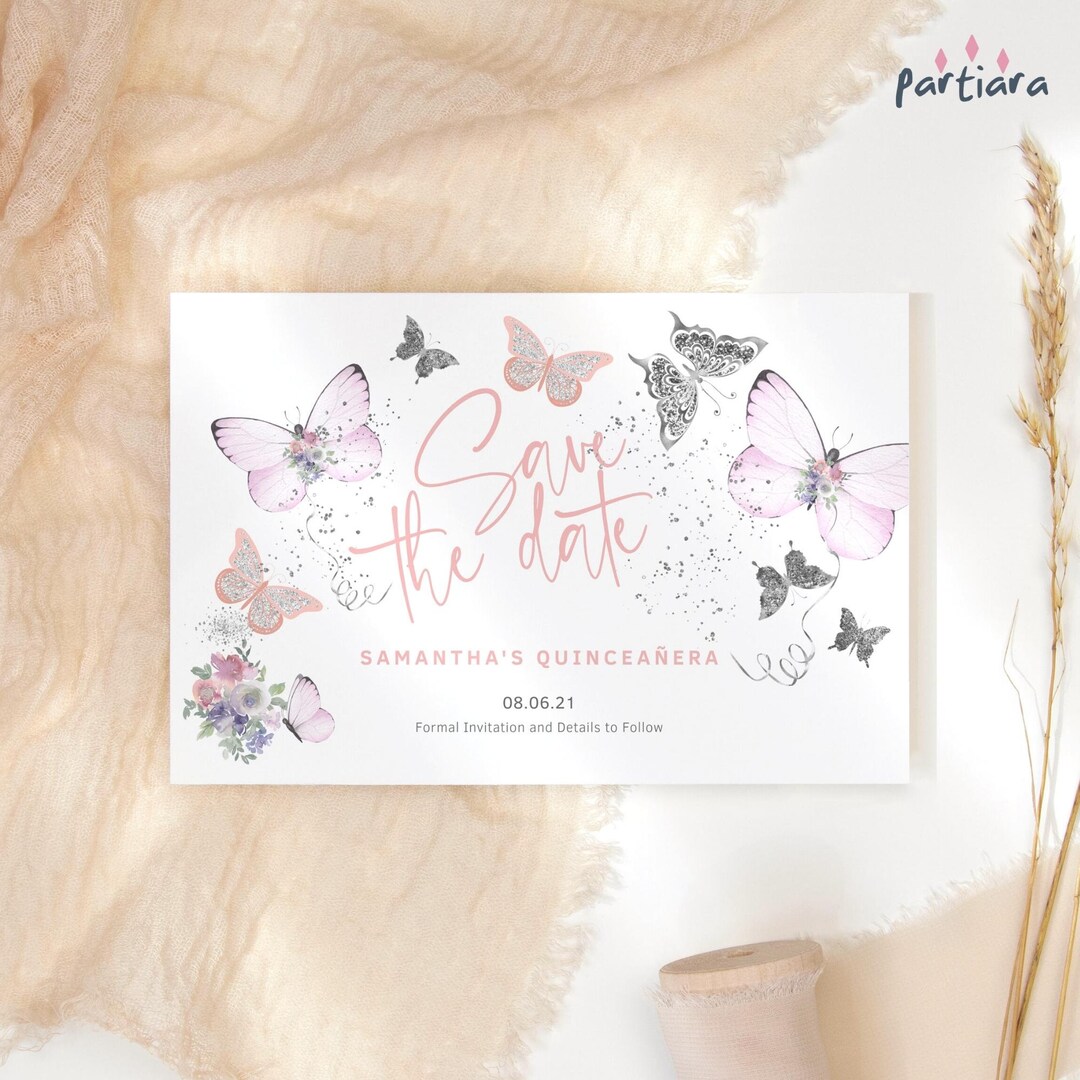 Save the Date Card Printable Butterfly Birthday Party Announcement Girl ...
