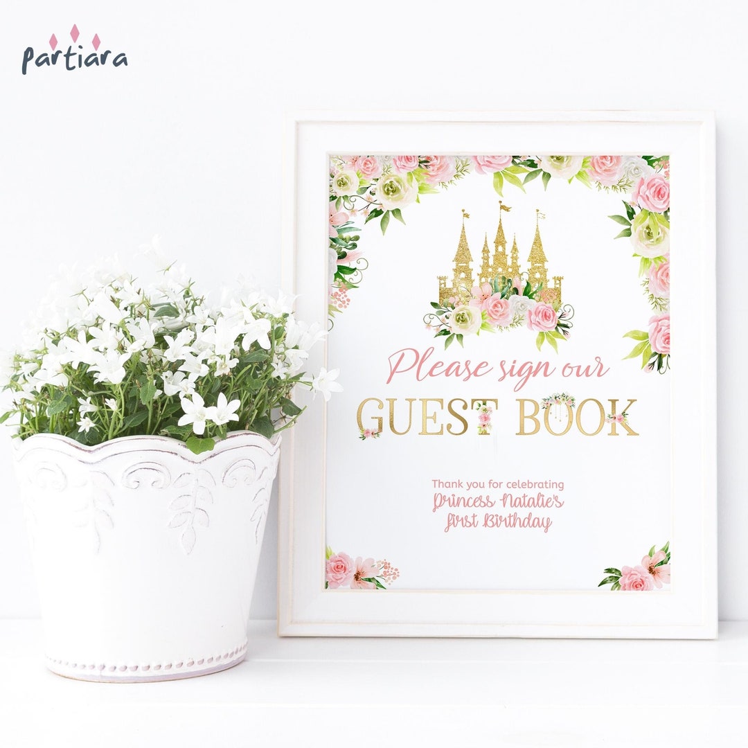 Princess Guest Book Sign, Castle Birthday Guestbook Table Poster Decor ...