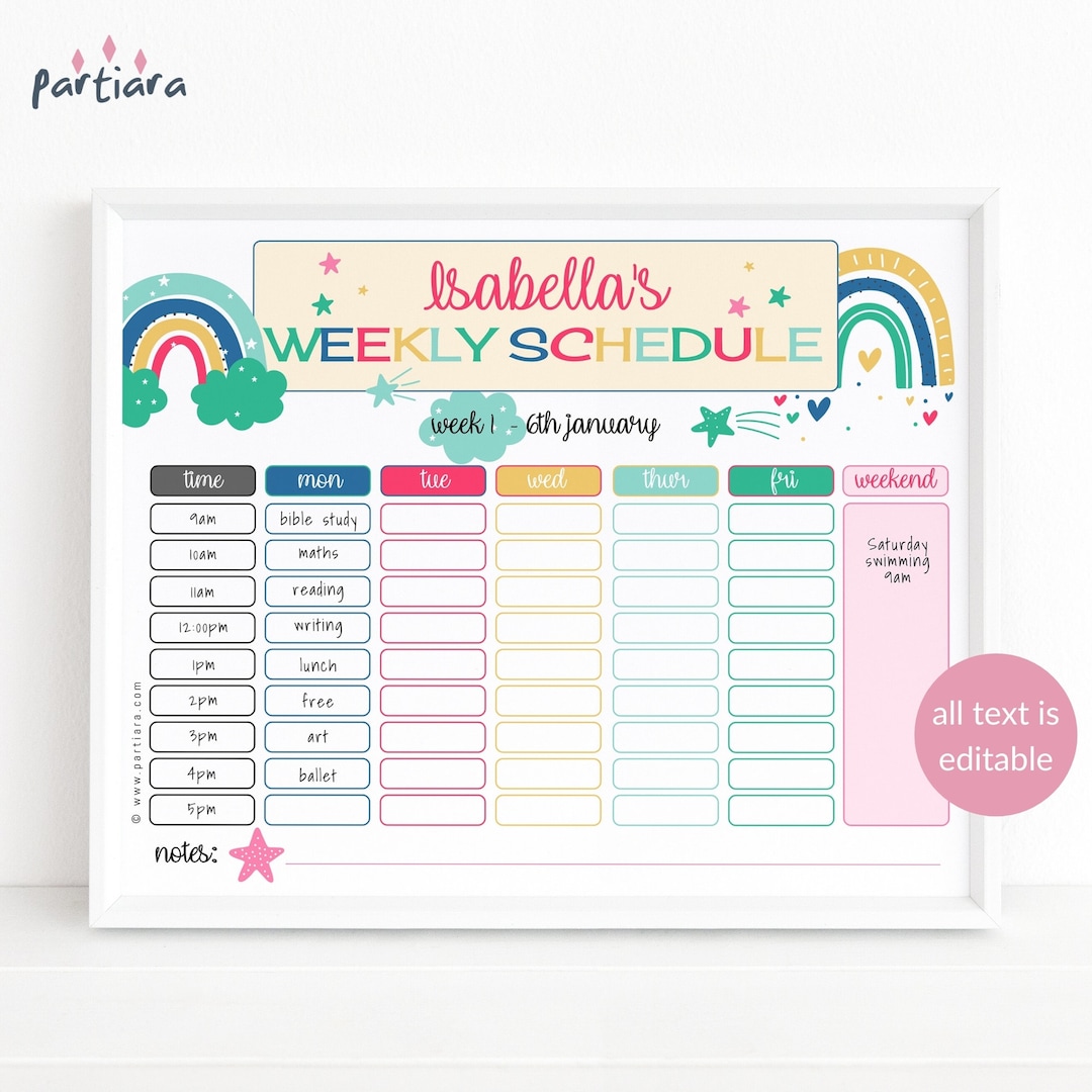 Editable Kids Weekly Planner, Home School Kids Weekly Schedule, Kids ...