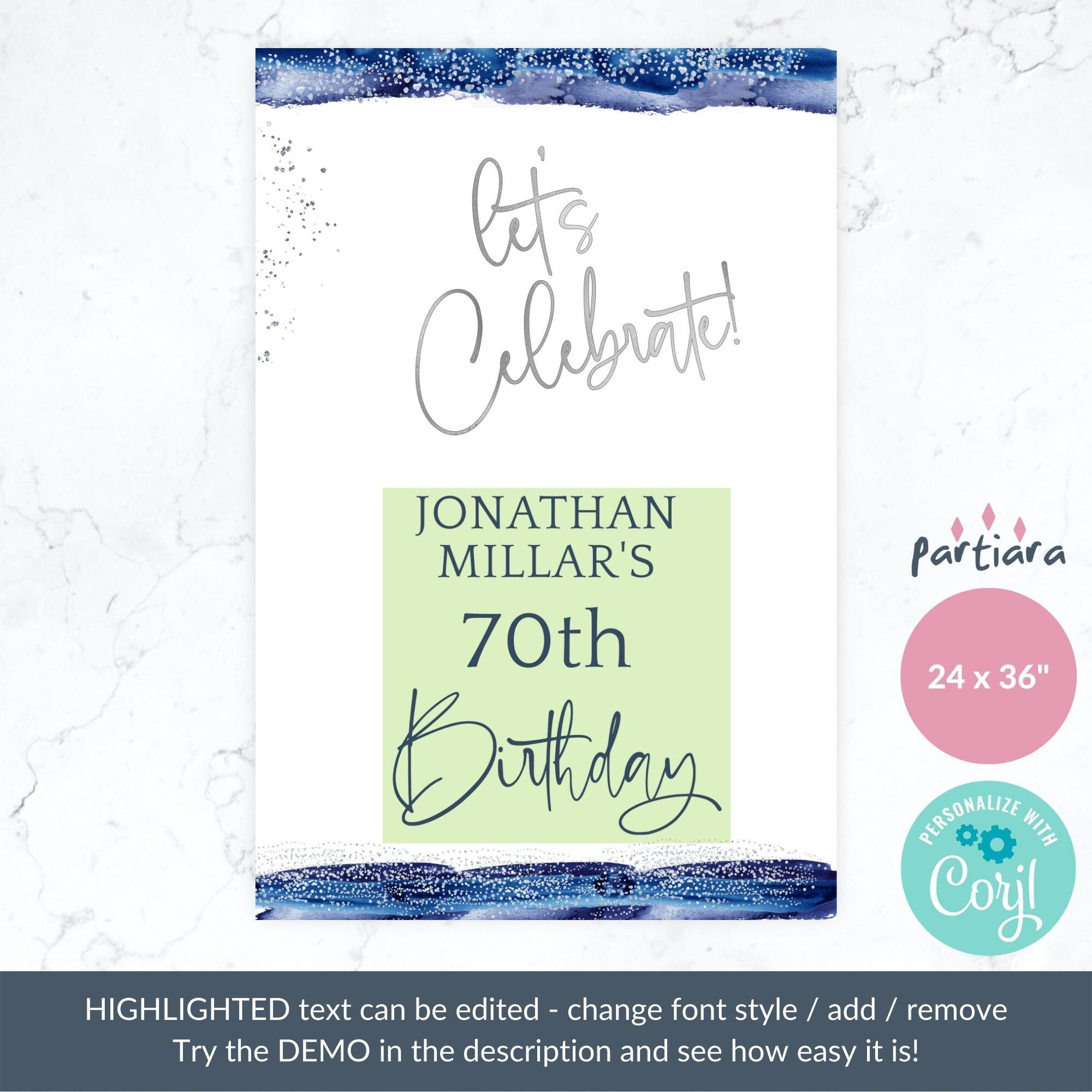 Editable Welcome Sign Template: Lets Celebrate Dinner Party Blue Silver ...
