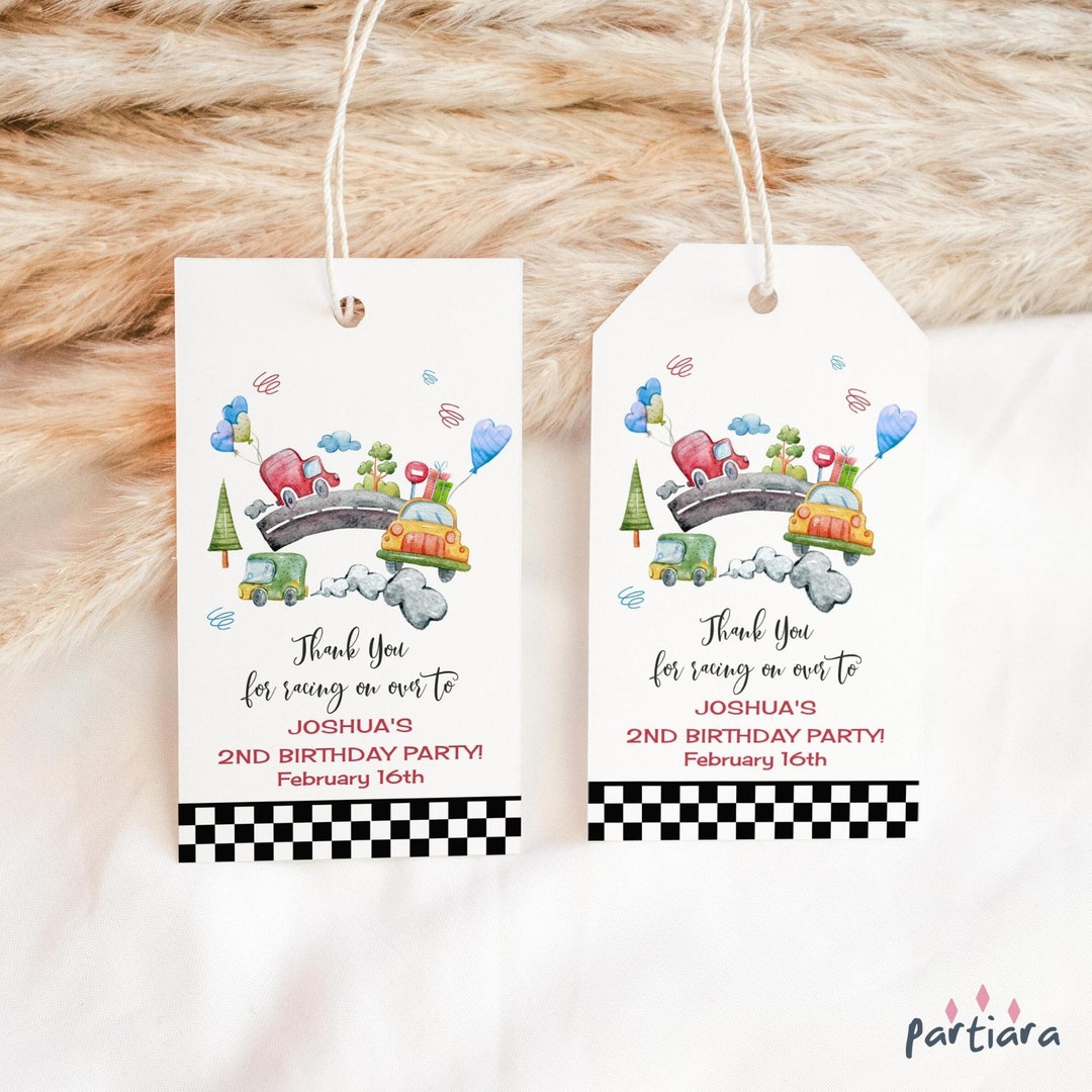 Car Birthday Favor Tag Boy Printable 2nd Race Track Party Gift Label ...