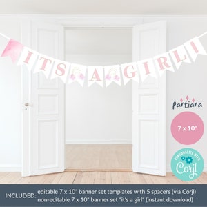 Baby Shower Banner Rainbow Party Sign Printable It's a Girl Bunting ...