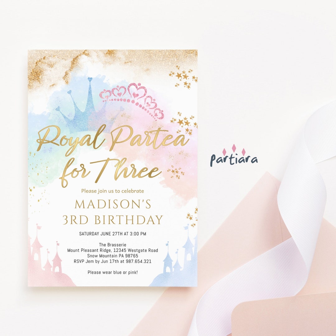 Royal Tea Party Invitation, Triplets Birthday Invite Printable ...