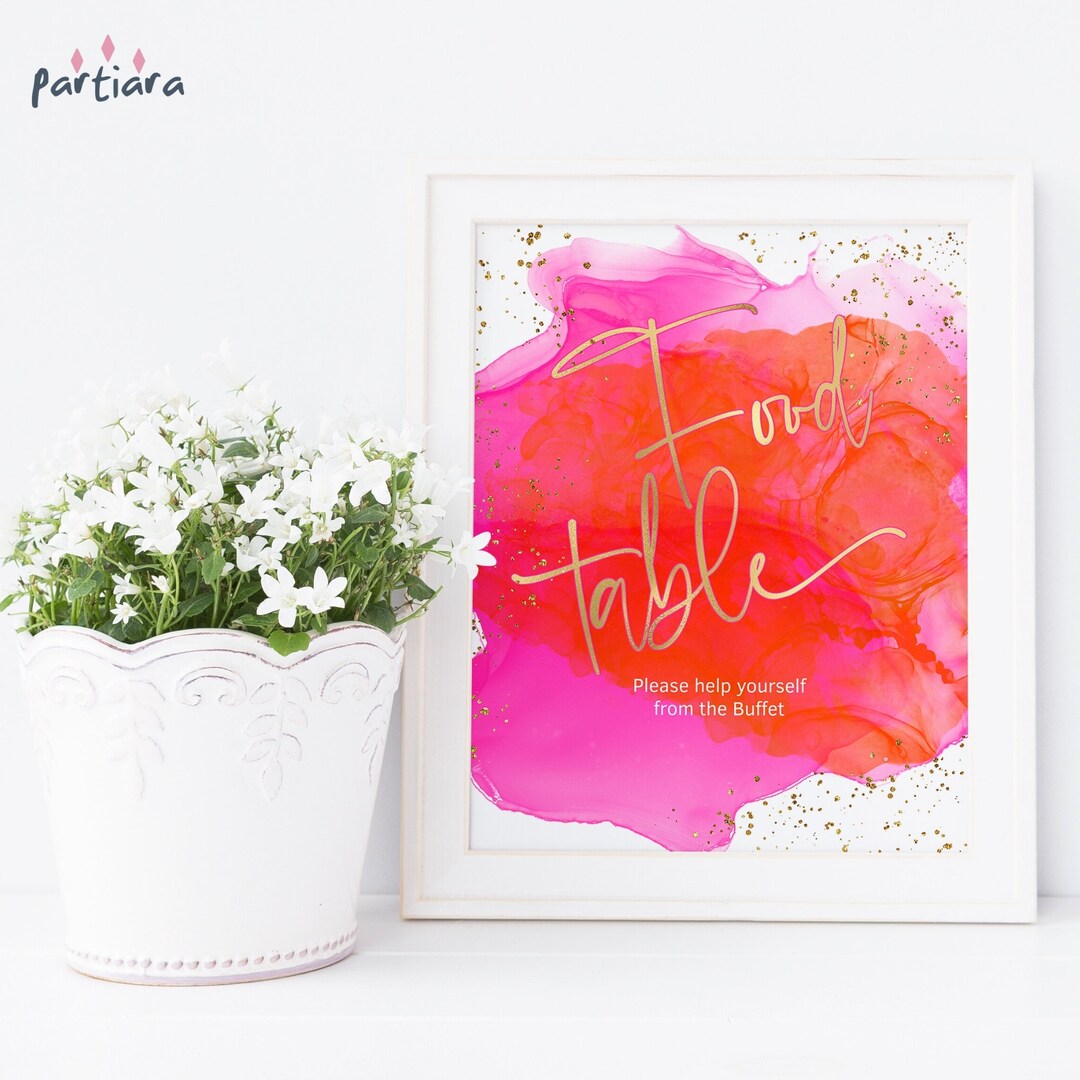 Pink Orange Food Table Sign Printable, Ladies Birthday Dinner Tropical ...