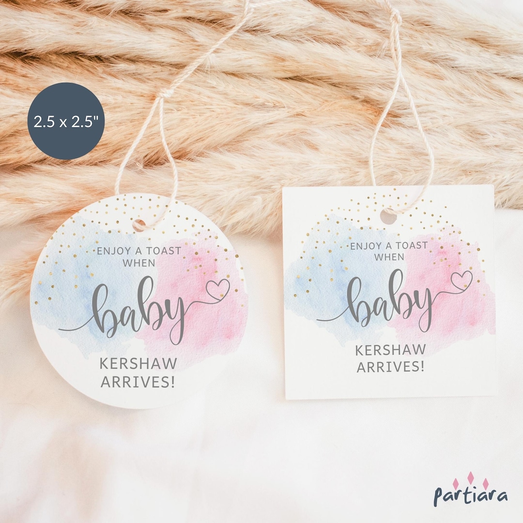 Gender Reveal Tags, Favor Sticker Gift Tag Template, Pastel Blue Pink ...