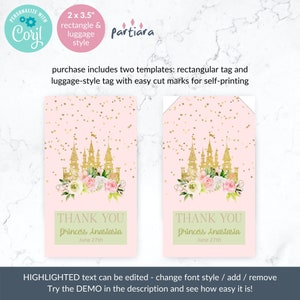 1st Birthday Princess Tag Template, Fairytale Castle Party Favor Gifts ...
