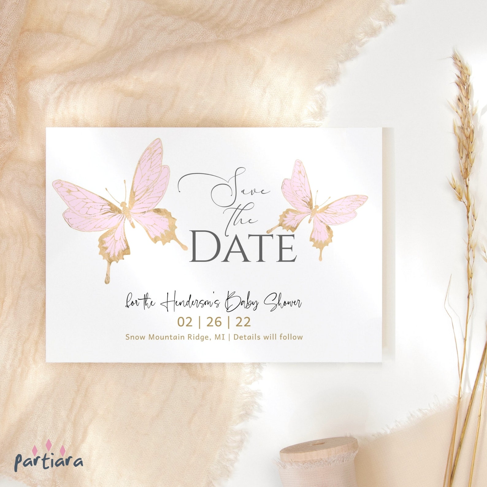 Butterfly Save the Date Card Girl Baby Shower Butterflies New Baby ...