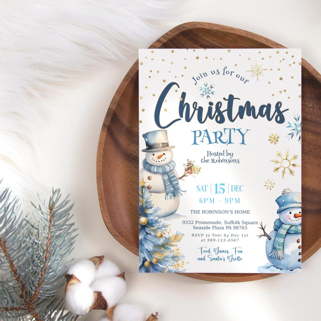 Christmas Invite Snowman Party Invitations Winter Holidays Kids Invites ...