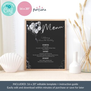 Birthday Menu Sign Template, Teen Boys Party Menu Poster Printable ...
