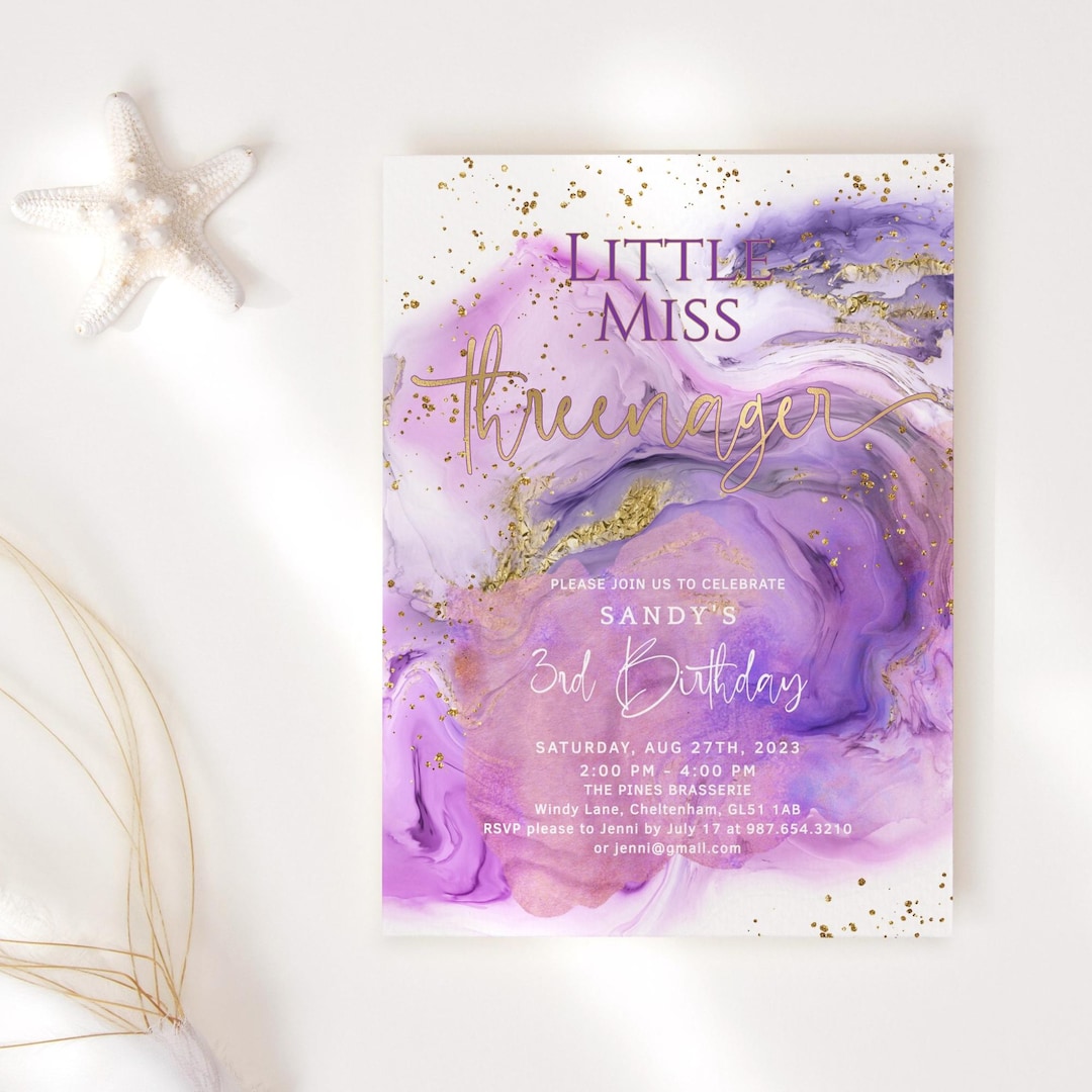 Miss Threenager Invitation 3rd Birthday Party Digital Download, Girls ...