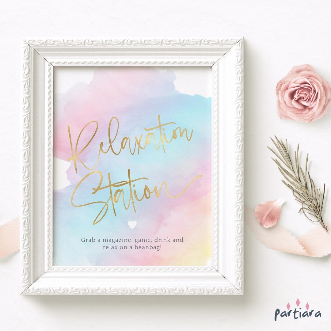 Birthday Pamper Party Decor Relaxation Station Sign Printable Rainbow ...