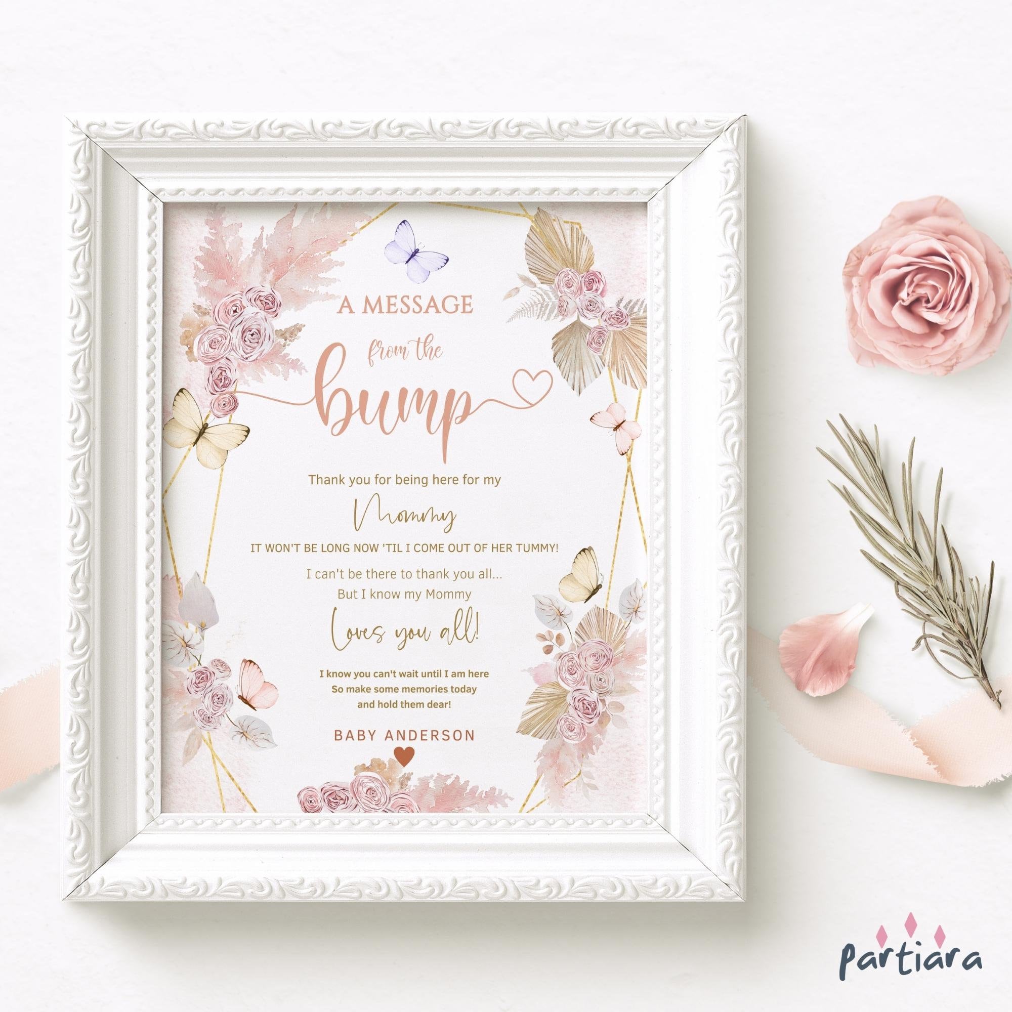Editable Message From the Bump Bohemian Butterfly Floral Baby - Etsy