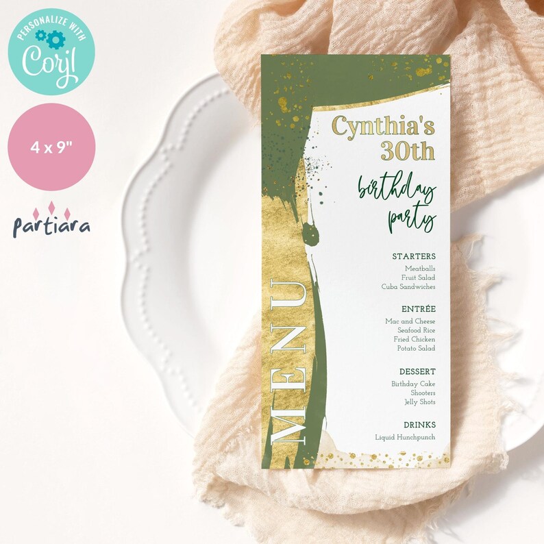 Sage Green Birthday Menu Printable Ladies Dinner Party Table - Etsy