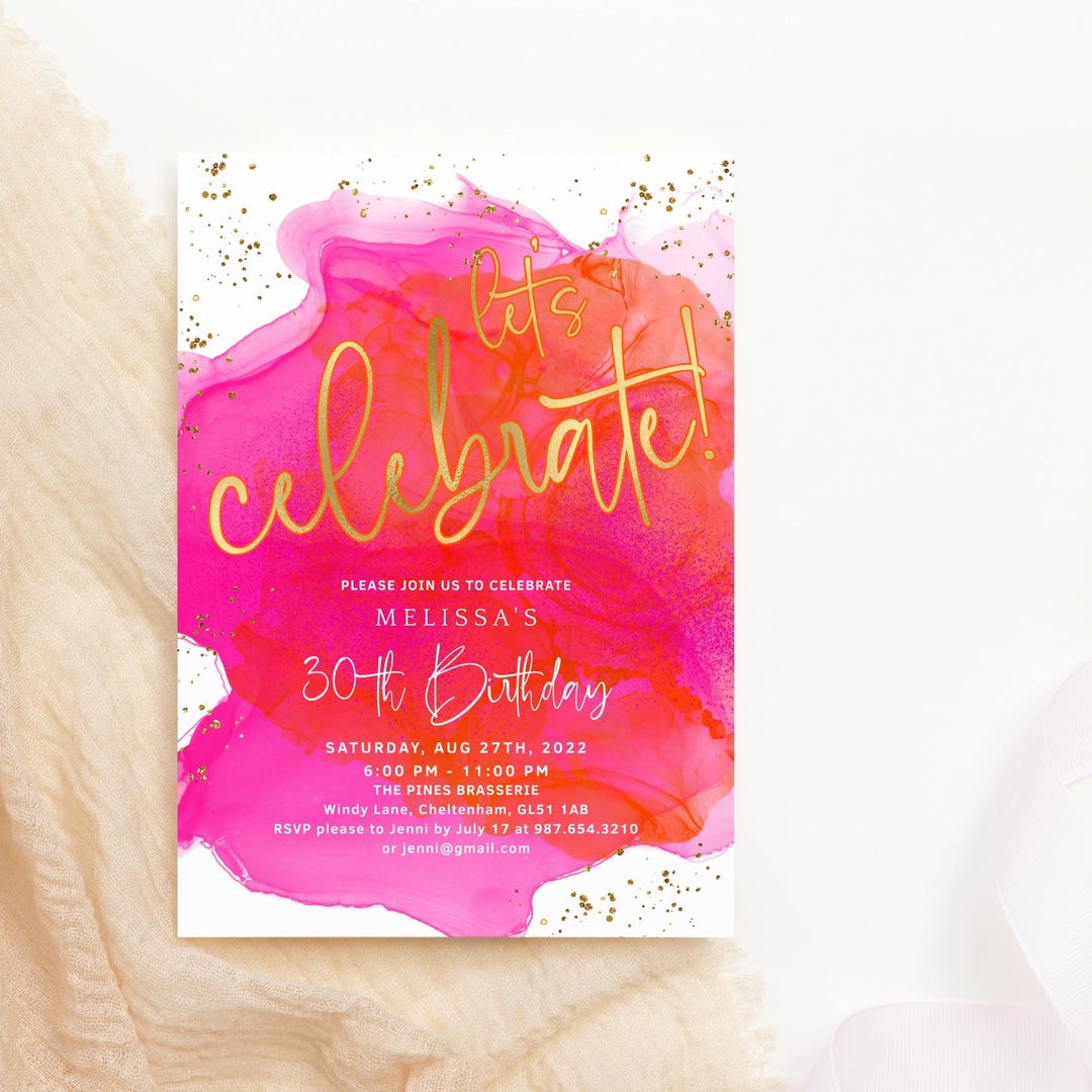 Tropical Brunch Party Invitation Editable Pink Orange Gold Birthday ...