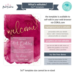 Red Gold Table Welcome Sign Birthday Dinner Party Plate Decor Printable ...