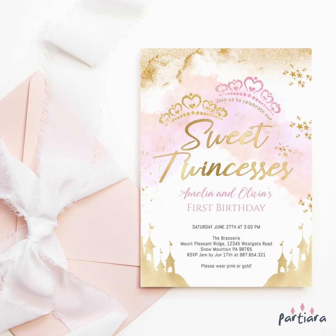 Twin Princesses Birthday Invitation Printable, Girl Twincesses Party ...