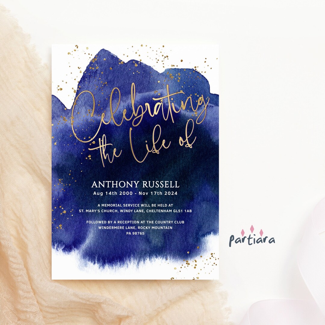 Celebration of Life Invitation, Funeral Announcement, Wake Invite ...