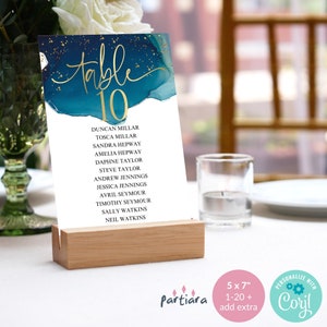 Teal Gold Table Numbers Printable Birthday Dinner Party Tables Decor ...