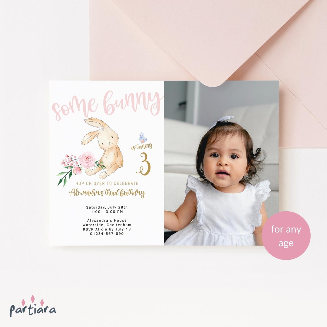 Cute Some Bunny Birthday Invite Photo Invitations Easter Spring Bunny ...