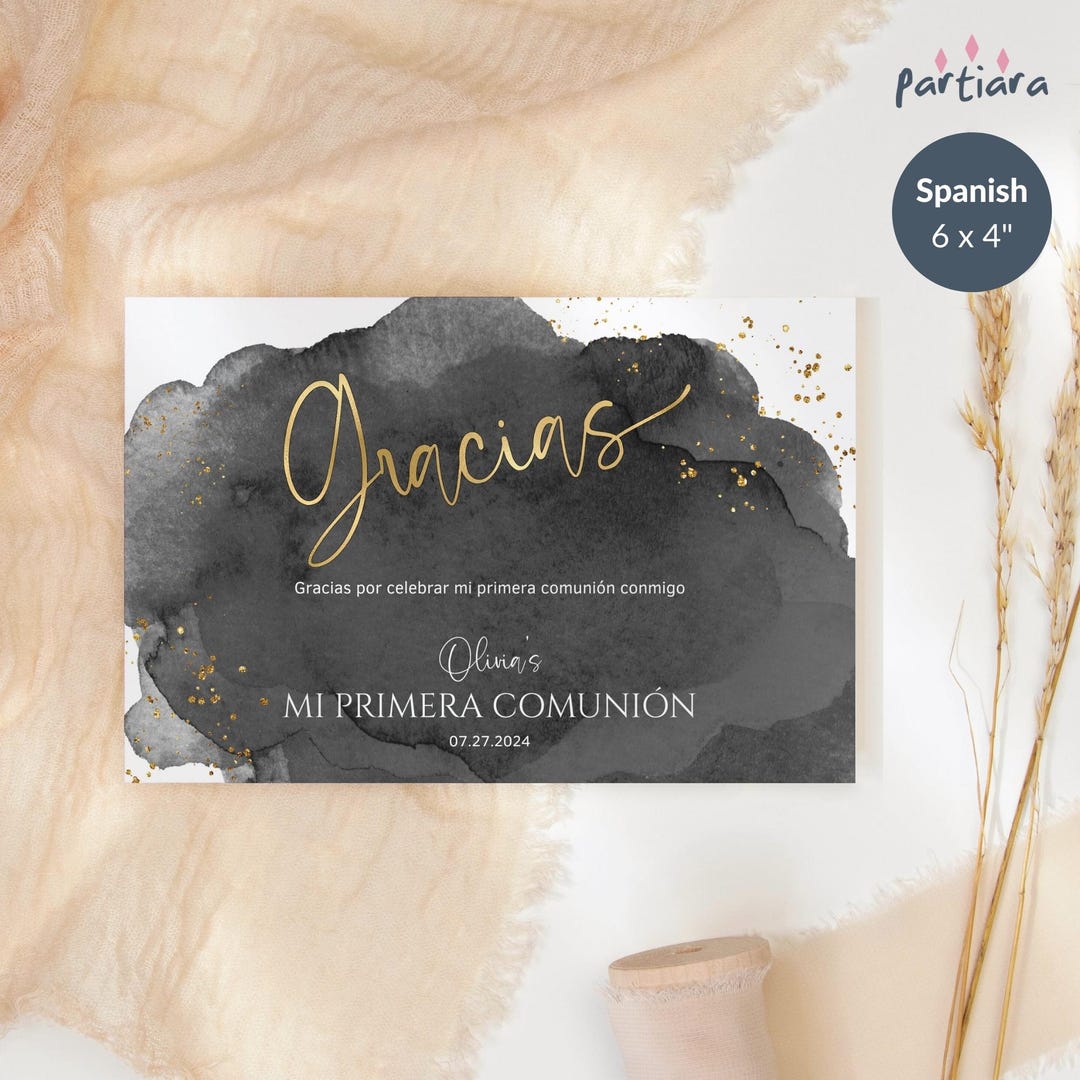 Spanish Thank You Card, Birthday Party Notecards Printable, Black White ...