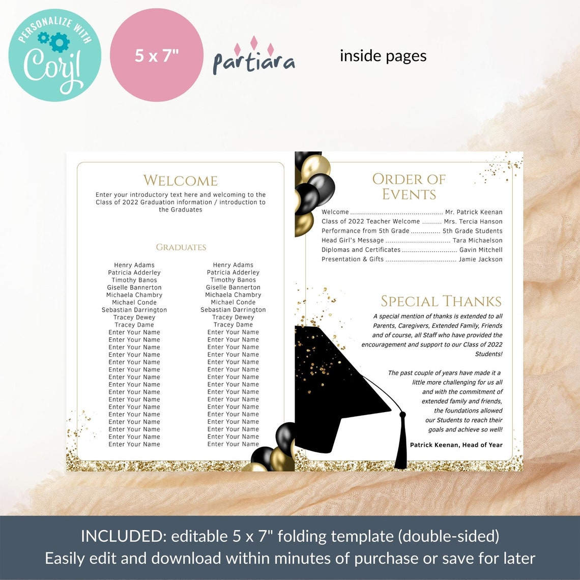 Graduation Program Self Editable Black and Gold College High - Etsy