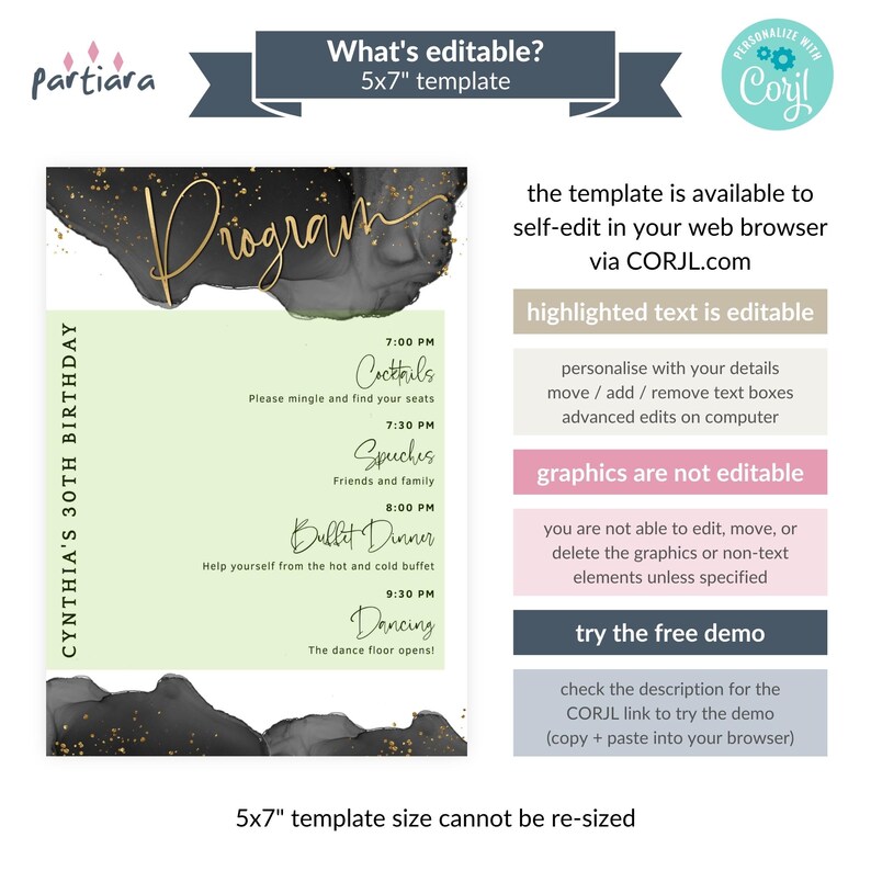 Birthday Program Template Black Gold Printable Party Programs, Teen ...
