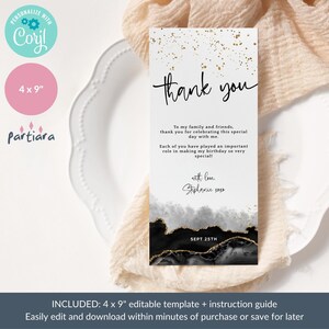 Thank You Card Table Welcome Plate Notecards Printable Black and Gold ...
