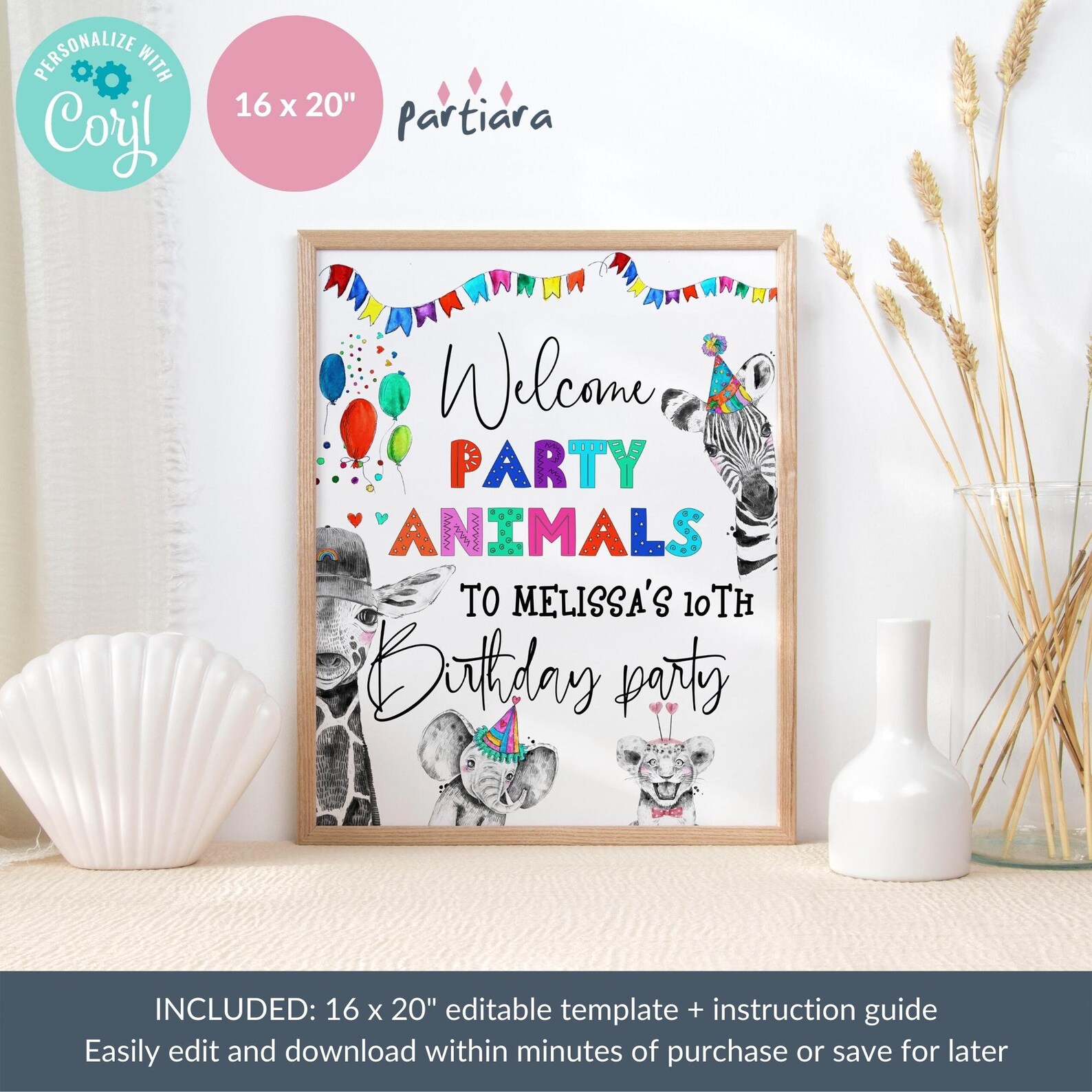 Welcome Party Animals Sign Birthday Safari Animal Rainbow - Etsy