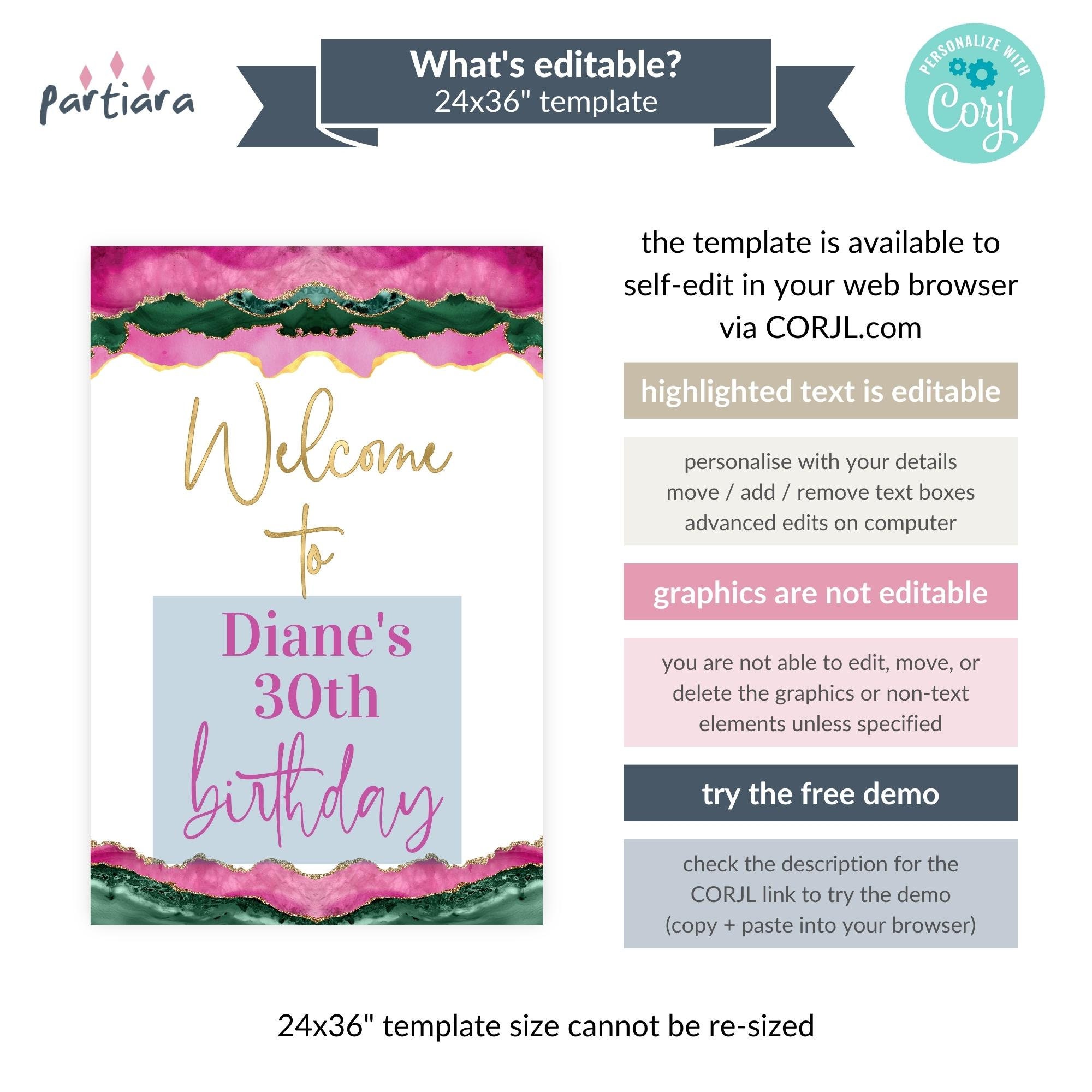 Ladies Welcome Sign Birthday Dinner Party Printable, Hot Pink Emerald ...