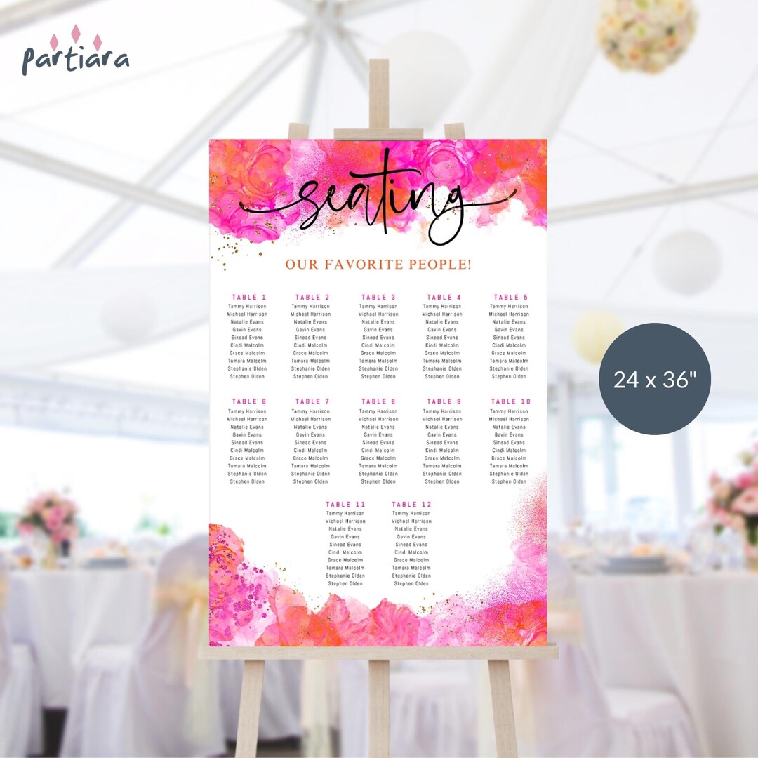 Tropical Seating Chart Template, Birthday Party Table Seating Plan ...
