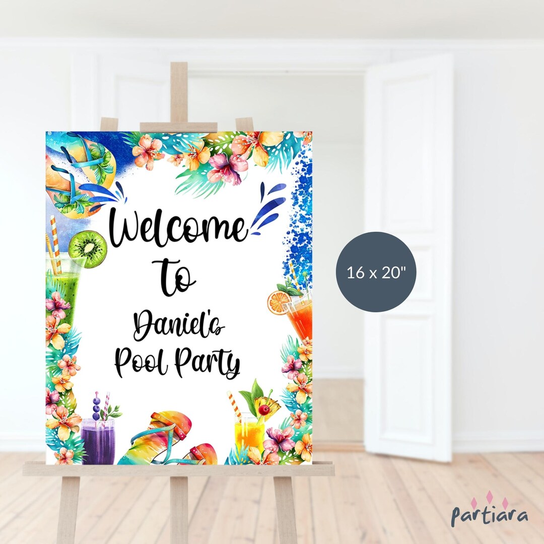 Pool Party Welcome Sign Hawaiian Birthday Ladies Brunch Party Poster ...
