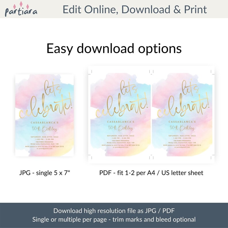 Ladies Birthday Invitation Template: Rainbow Lets Celebrate Brunch ...