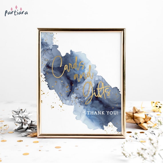 Navy Blue Gold Cards and Gifts Sign Printable Men or Ladies | Etsy