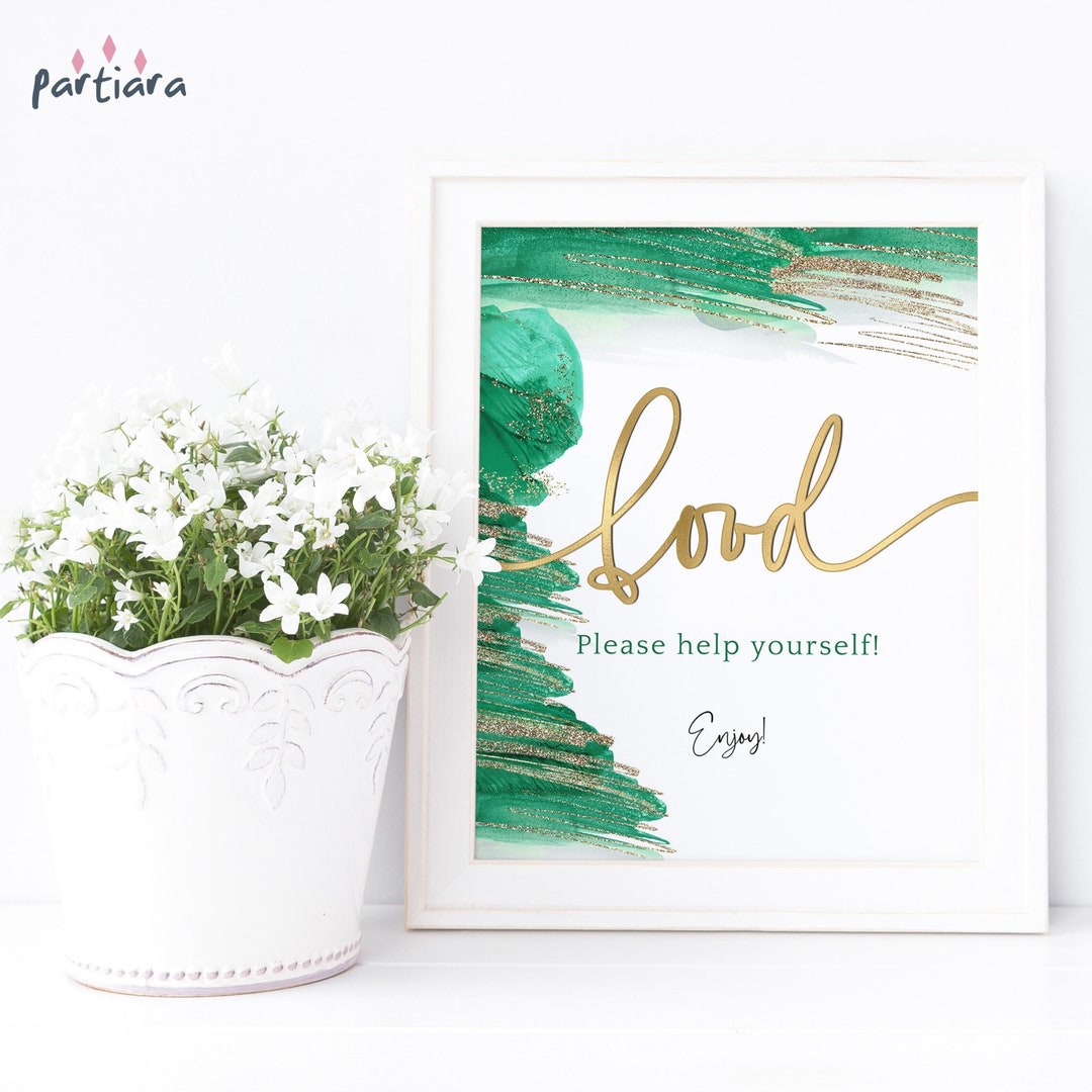 Emerald Green Food Table Sign, Birthday Dinner Party Poster Decor ...