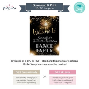 Disco Dance Party Sign Welcome Poster Decor Printable Ladies Birthday ...