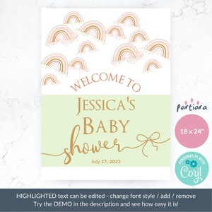 Baby Shower Sign Rainbow Welcome Party Poster Decoration Boho Girls 1st ...