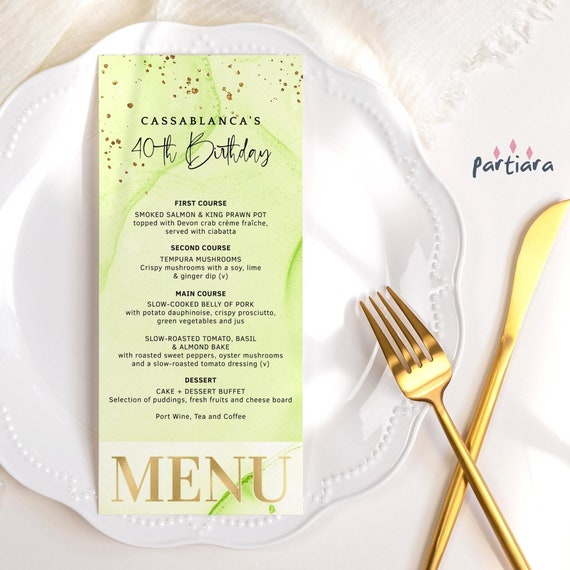Lime Green Gold Menu Card Editable Template Ladies Brunch Lunch or ...