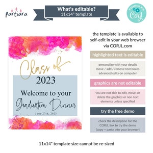Pink Orange Graduation Sign Class of 2023 Welcome Poster 11x14 Editable ...
