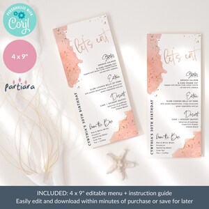 Peach Menu Card Template Bridal Shower Menus Printable - Etsy