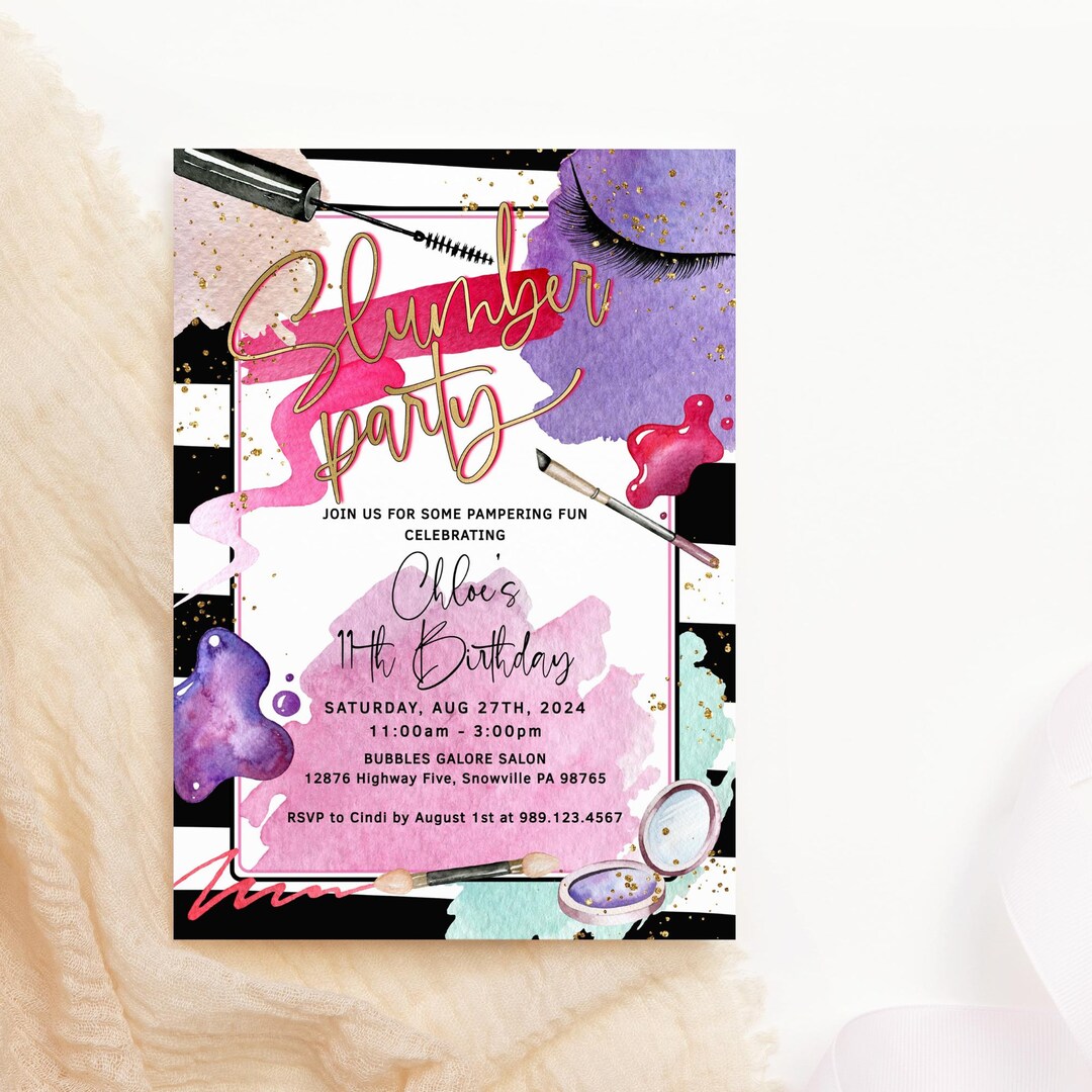 Makeup Sleepover Invitation, Birthday Pamper Party Invite for Teen ...