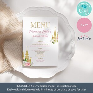 Princess Menu Card Printable Fairytale Party Menus Girl Baby Shower ...