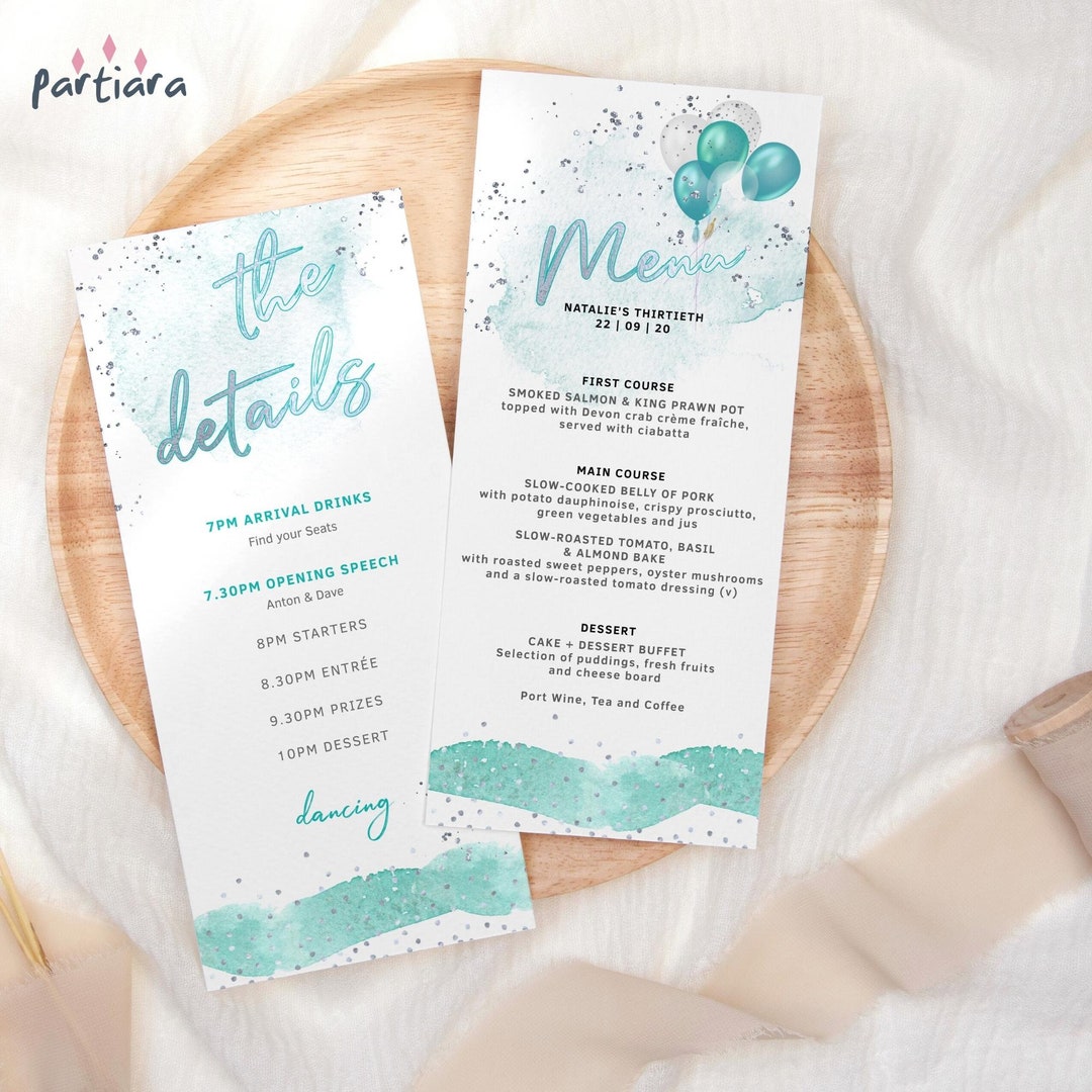 Editable Menu and Program Card Template Ladies Teen Girls Birthday ...